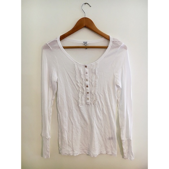 Splendid | Tops | Splendid White Long Sleeve Ruffle Henley | Poshmark